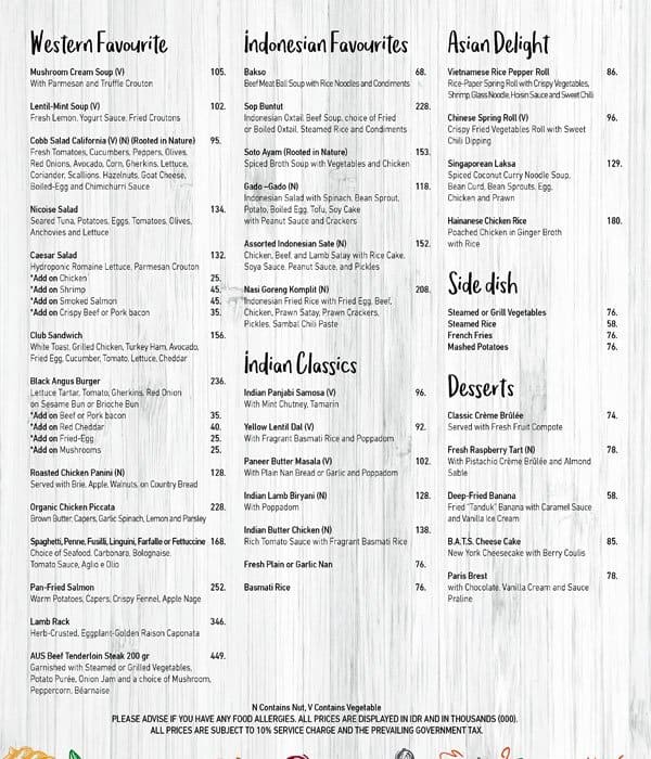 Menu at SATOO restaurant, Jakarta, BNI