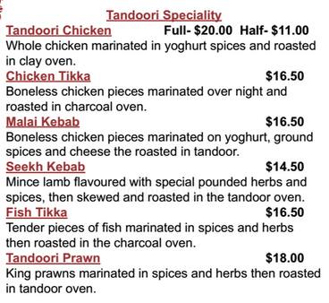 Menu at Indian Indulgence restaurant, Palmerston North