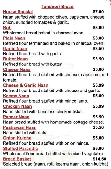 Menu at Indian Indulgence restaurant, Palmerston North