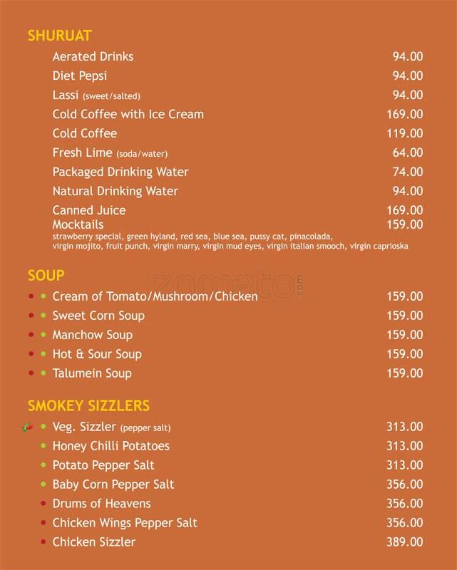 Menu at All Heavens, New Delhi, J2/14