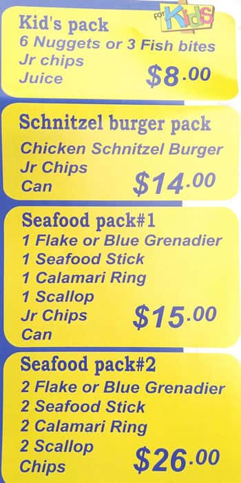 Carta de comida rápida North Balwyn Fish & Chips, Balwyn, 249E Belmore Rd