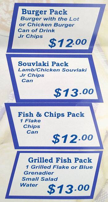 Carta de comida rápida North Balwyn Fish & Chips, Balwyn, 249E Belmore Rd