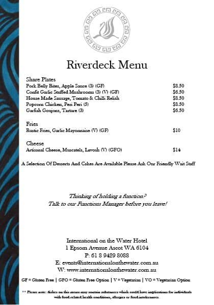 Watermark Restaurant Menu, Menu de Watermark Restaurant, Ascot, Perth ...