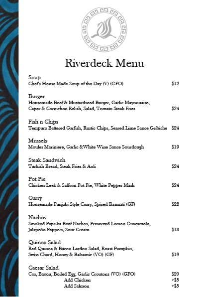 Menu at Swan River Hotel restaurant, Ascot