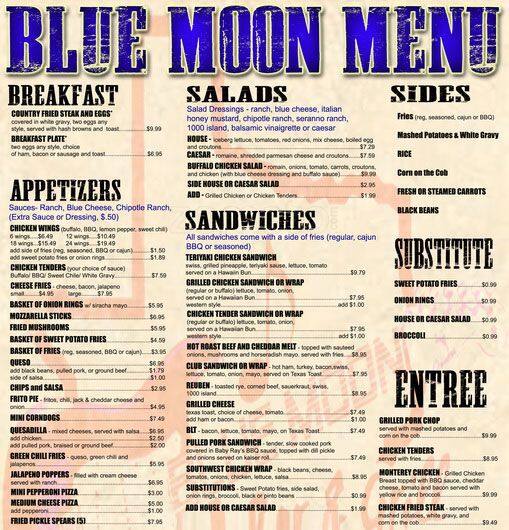 Blue Moon Bar & Grill Menu - Urbanspoon/Zomato