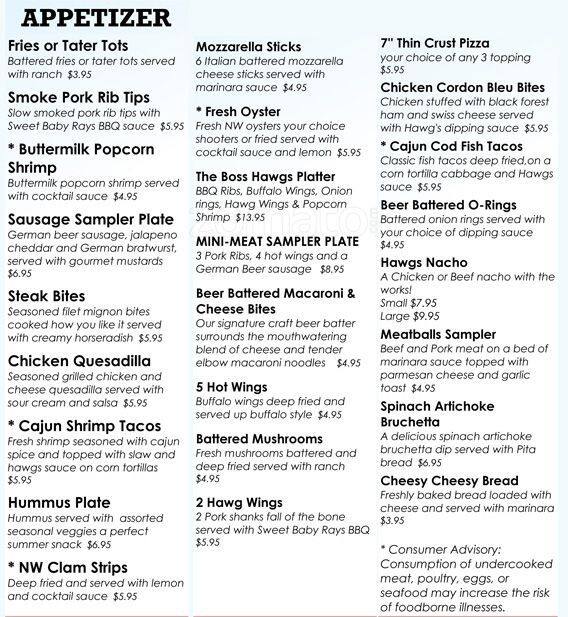 Menu at Boss Hawgs Bar 'N' Grill, Portland