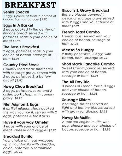 Menu at Boss Hawgs Bar 'N' Grill, Portland