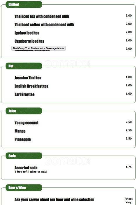 Menu at Red Curry restaurant, Beaverton, SW Nimbus Ave