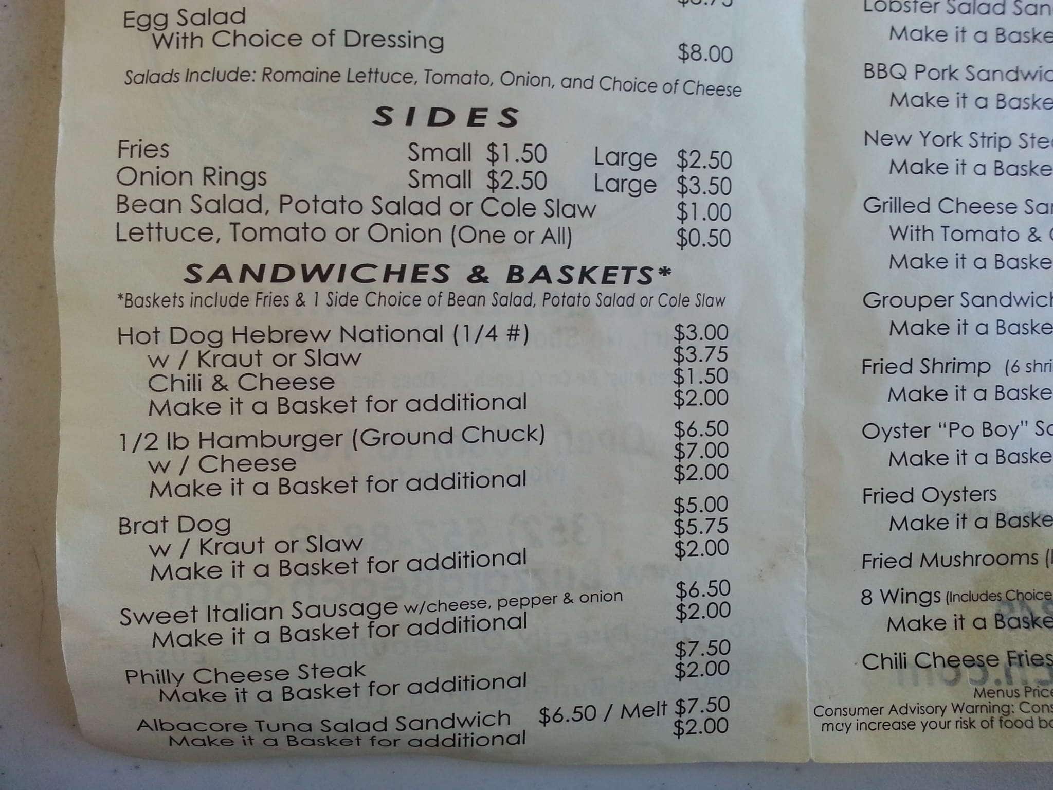 Menu at Buzzard Beach Bar and Grill, Tavares