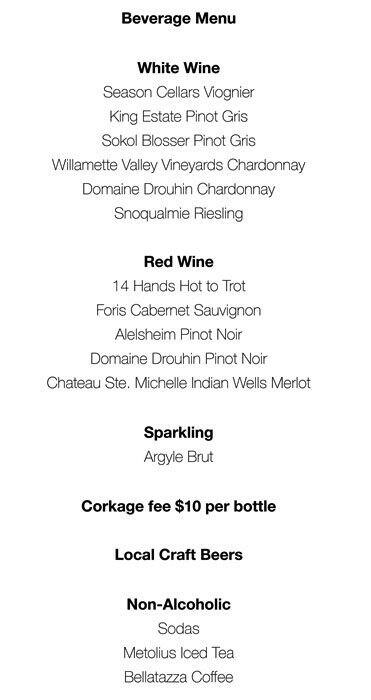 Menu at Elevation restaurant, Bend