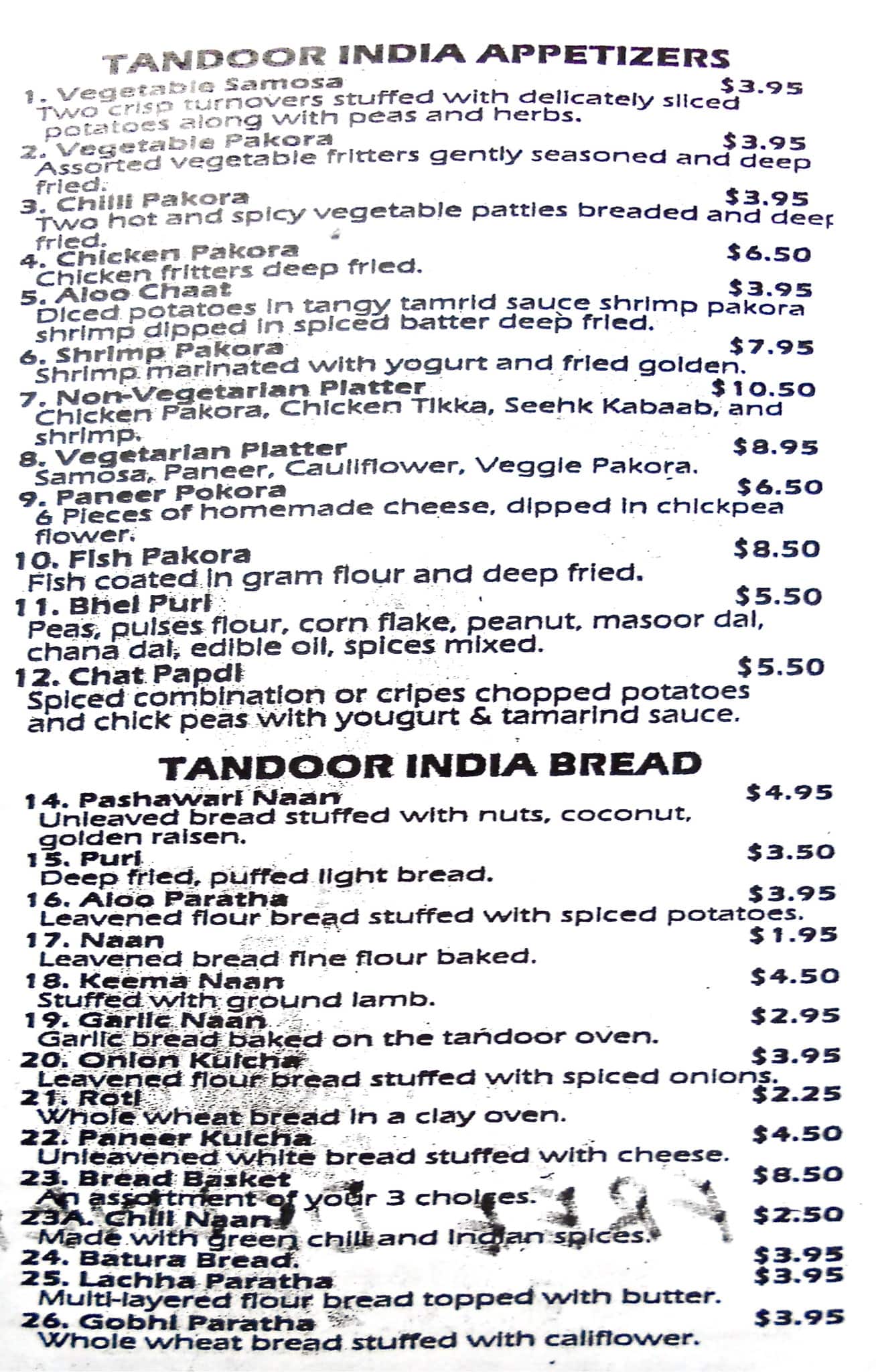 Menu at Tandoor India Restaurant, Scranton, Scranton Carbondale Highway