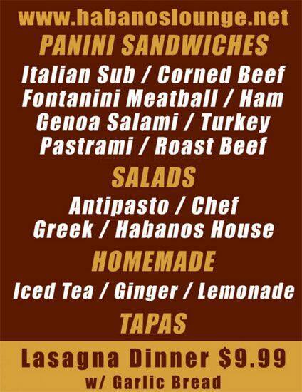 Habanos Cafe & Cigar Lounge Menu - Urbanspoon/Zomato