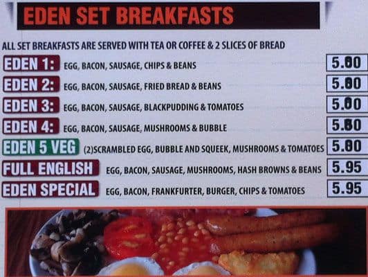 Menu at Eden Cafe, Beckenham, 440 Upper Elmers End Rd