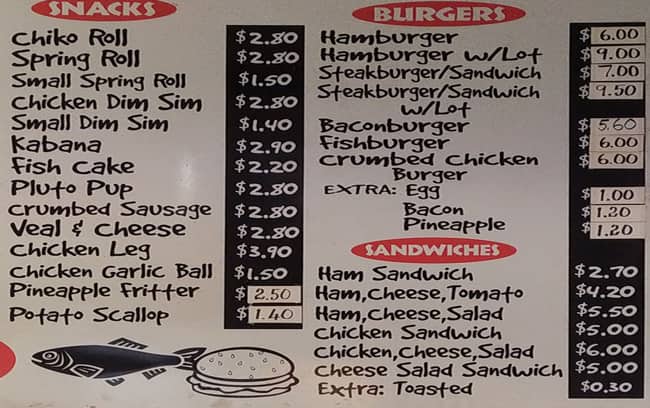 Menu at Dangs fast food, Grange