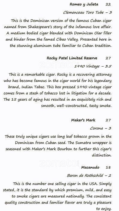 Menu at Bacara Bar, Goleta