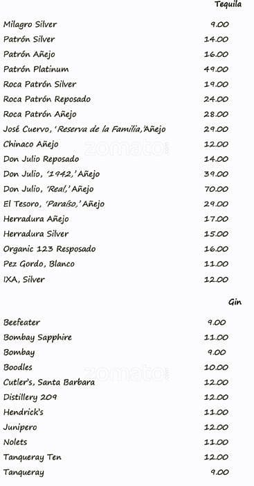 Menu at Bacara Bar, Goleta