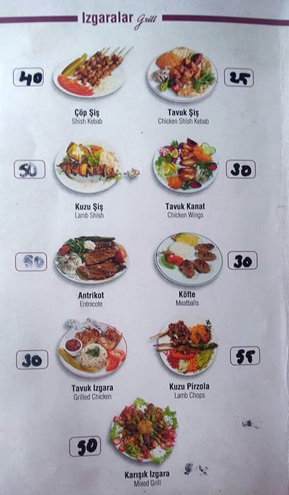 Menu at Çapa, Istanbul