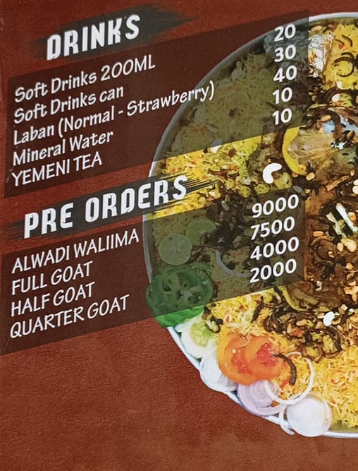 Menu at Al Wadi Yemeni Restaurant, Hyderabad