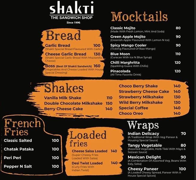 Menu at Shakti - The Sandwich Shop, Ahmedabad, Sardar Chowk
