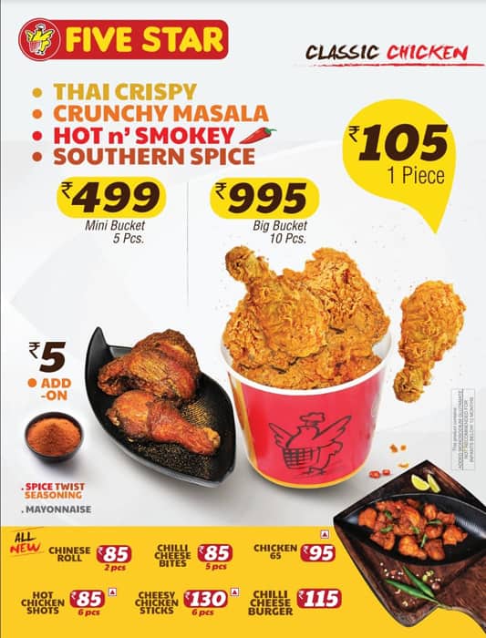Menu of Five Star Chicken, Attibele, Bangalore
