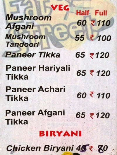 Menu at Eat Street, Allahabad