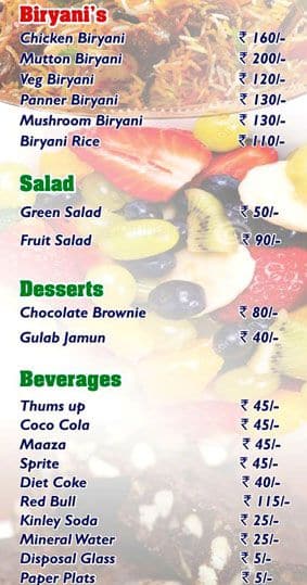 Menu at Midnight Food Point, Bengaluru, Outer Ring Road