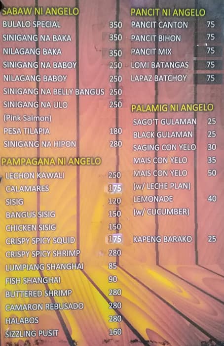 Menu at Ihawan ni Angelos restaurant, Antipolo