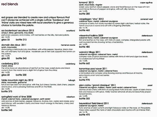 Menu at MYOGA RESTAURANT, Cape Town