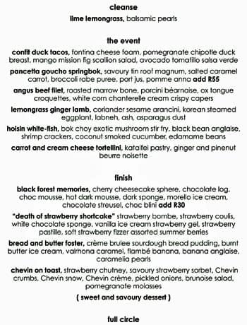 Menu at MYOGA RESTAURANT, Cape Town