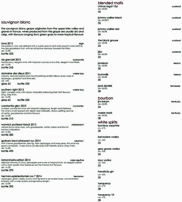 Menu at MYOGA RESTAURANT, Cape Town