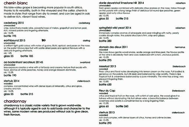 Menu at MYOGA RESTAURANT, Cape Town