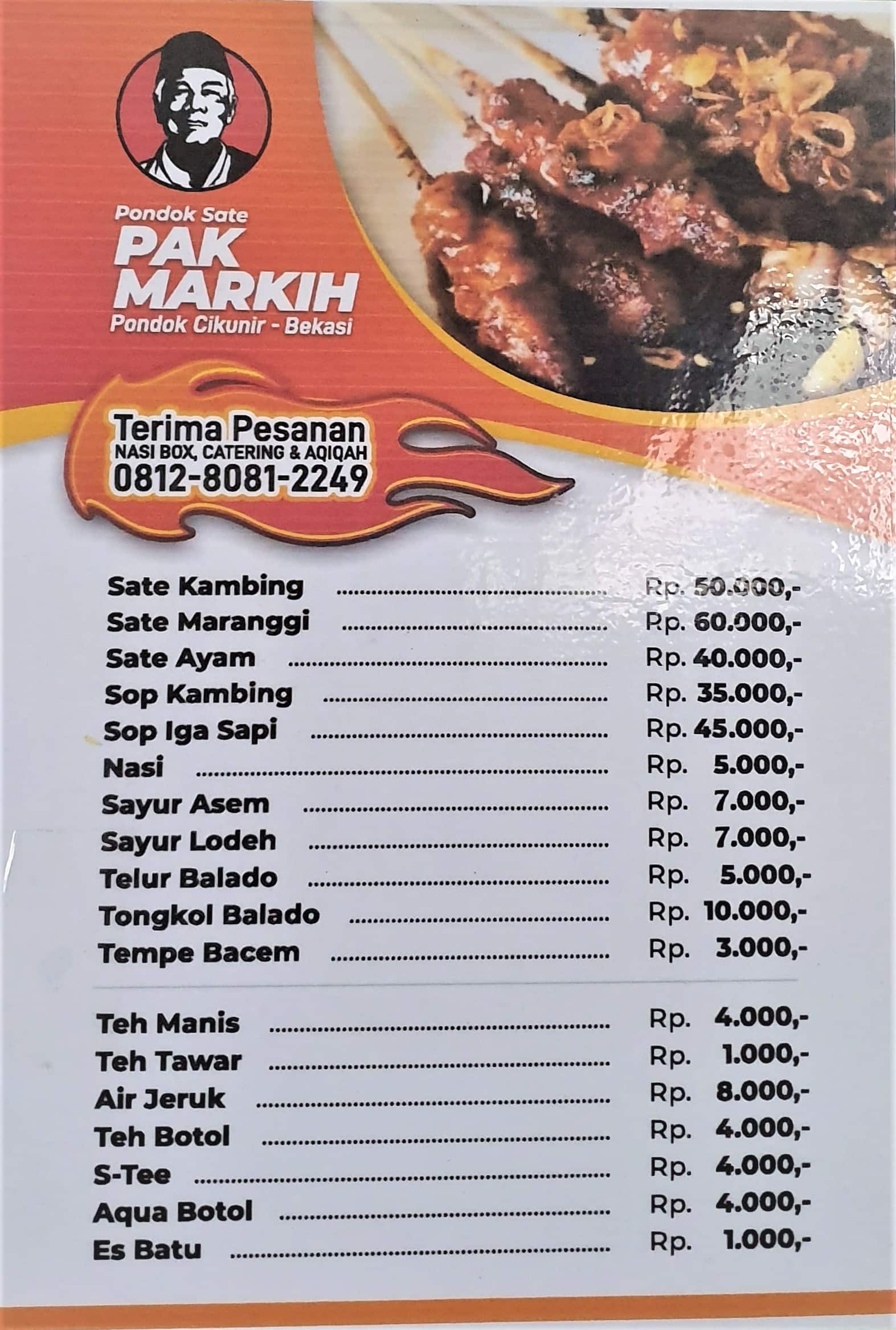 Menu at Sate Kambing Pak Markih restaurant, Bekasi Regency