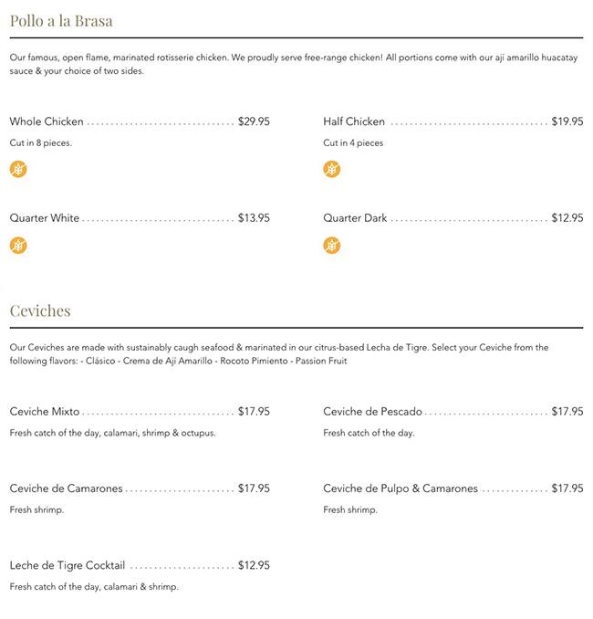 Menu at Limón restaurant, San Francisco, 524 Valencia St