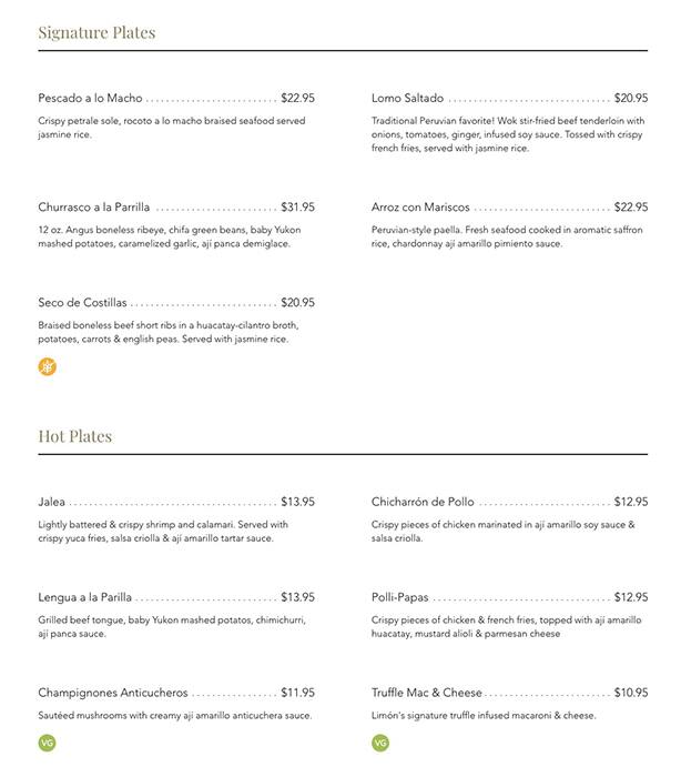 Menu at Limón restaurant, San Francisco, 524 Valencia St