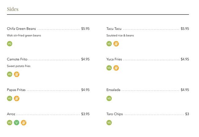 Menu at Limón restaurant, San Francisco, 524 Valencia St