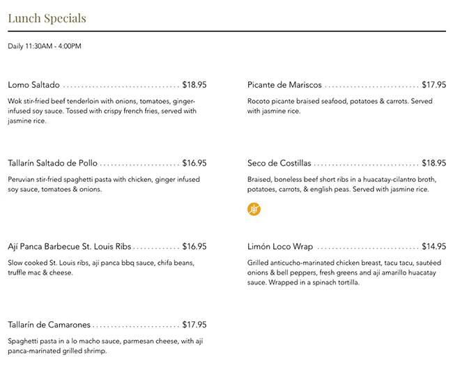 Menu at Limón restaurant, San Francisco, 524 Valencia St