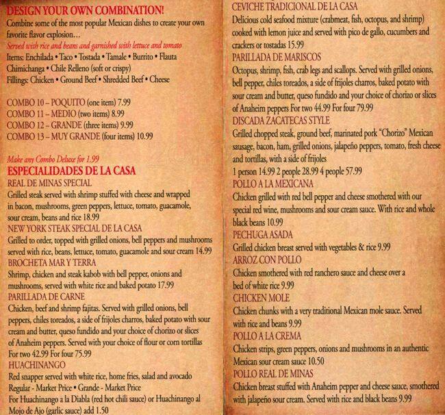 Menu at Real De Minas Mexican Grill pub & bar, Aurora, E Colfax Ave