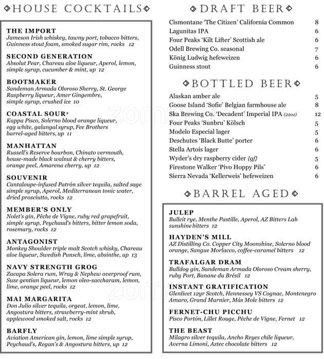 Menu at Citizen Public House, Scottsdale