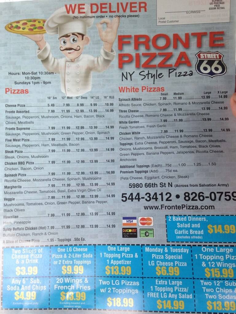 Menu at Fronte pizzeria, Pinellas Park