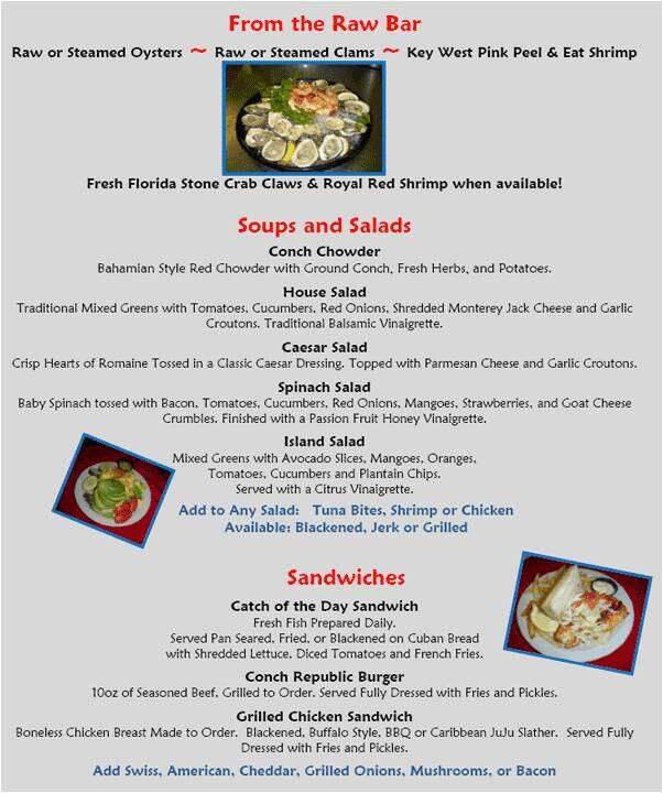 Menu at Conch Republic Seafood Company, Key West