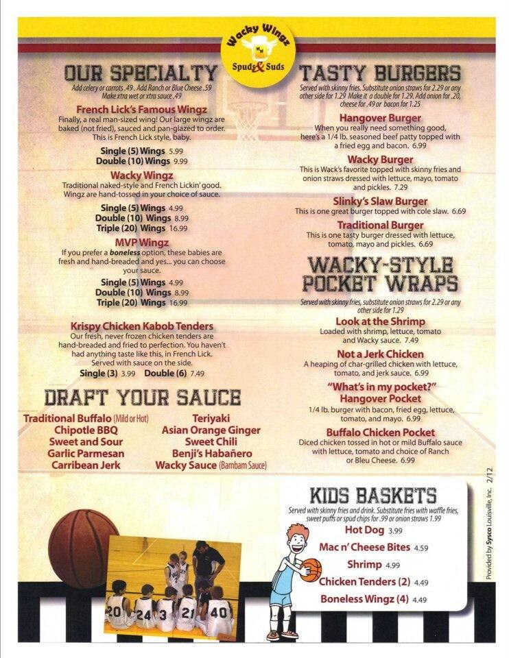 Menu at Legendz Sports Bar and Grill, French Lick