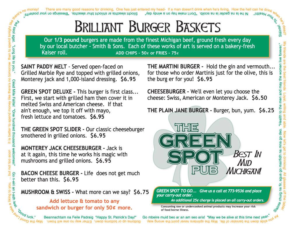 Menu at Green Spot Pub, Mount Pleasant