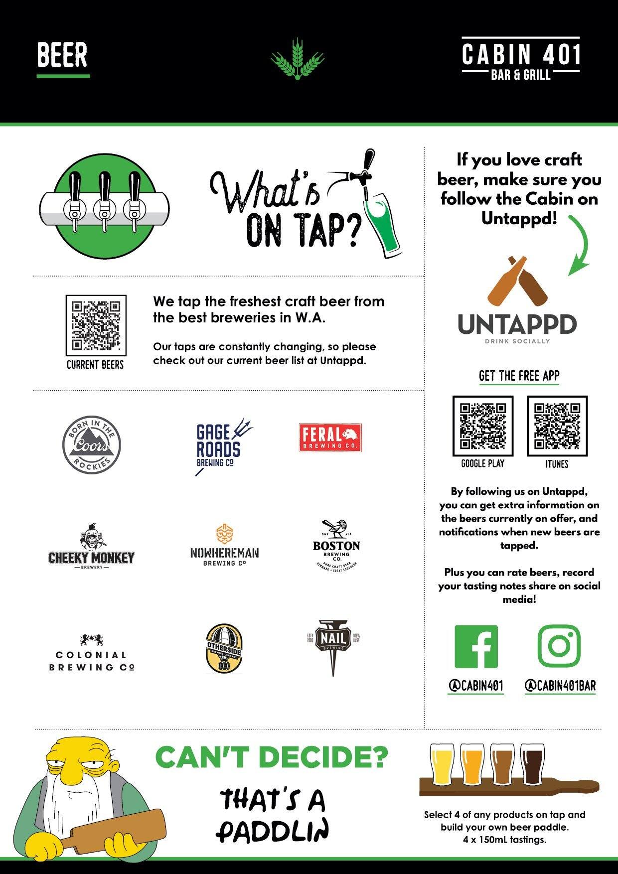 Menu at Cabin 401 Bar & Grill, Bibra Lake