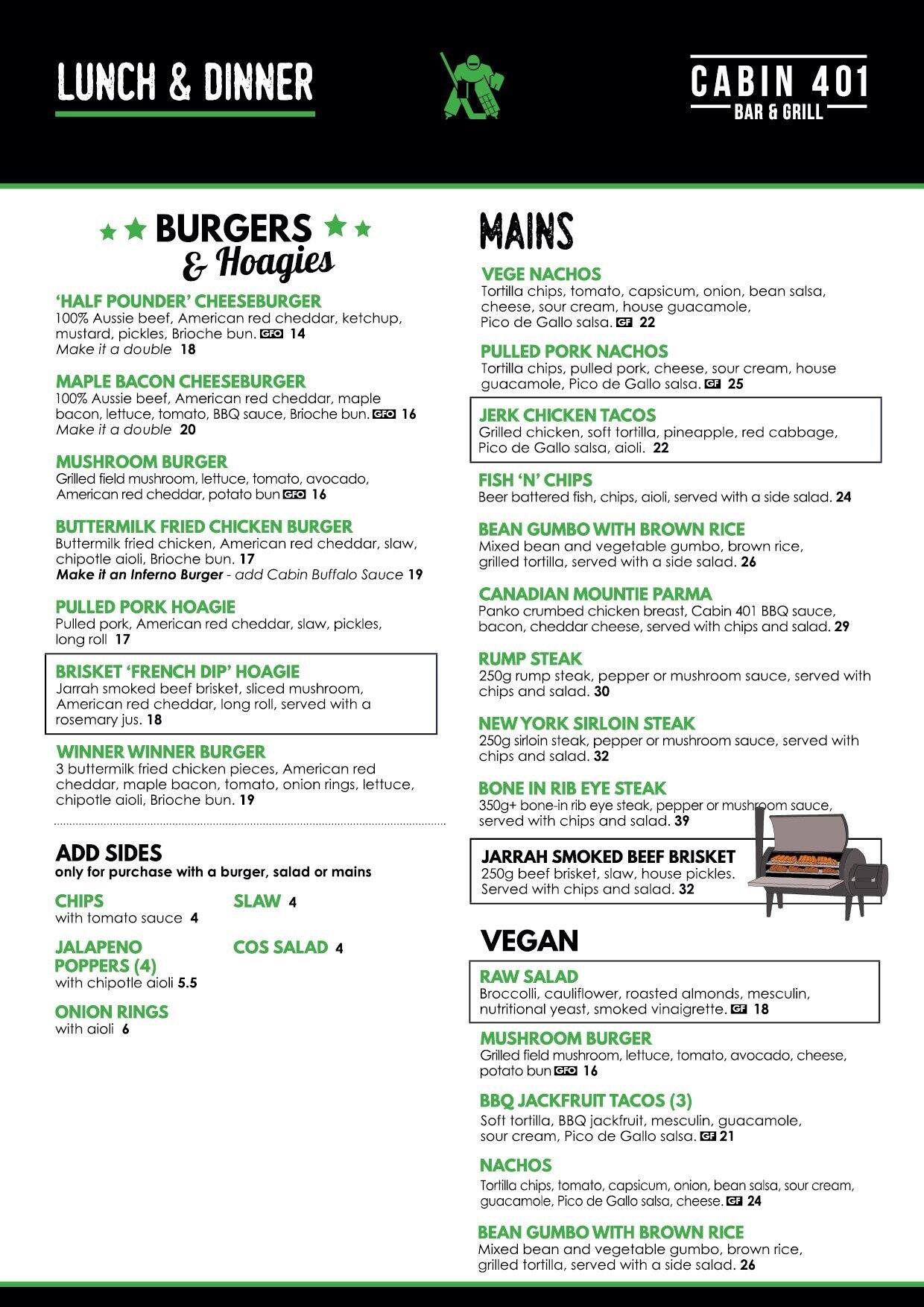 Menu at Cabin 401 Bar & Grill, Bibra Lake