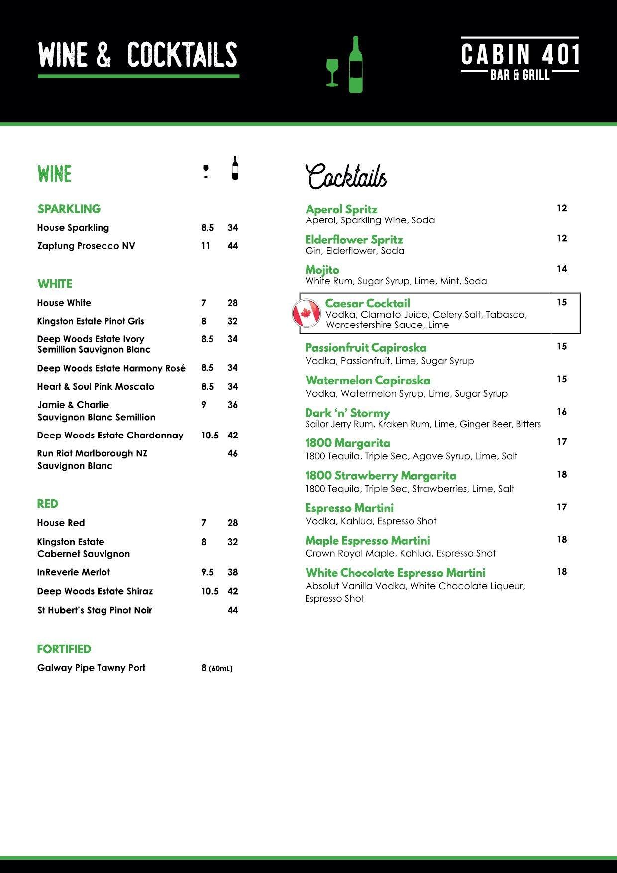 Menu at Cabin 401 Bar & Grill, Bibra Lake