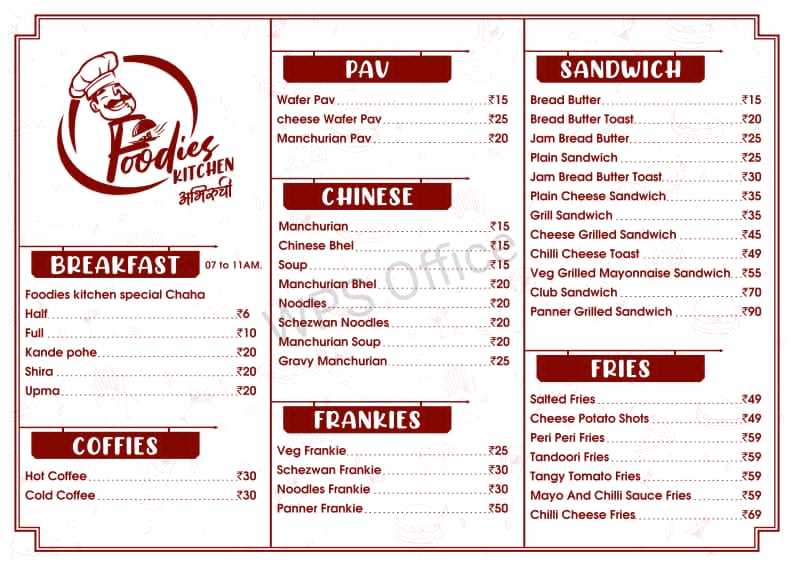 Menu of Foodies Kitchen Abhiruchi, Lower Parel, Mumbai