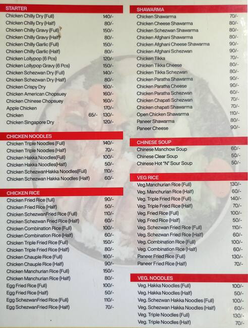 Menu of Ambika Restaurant, Kurla, Mumbai
