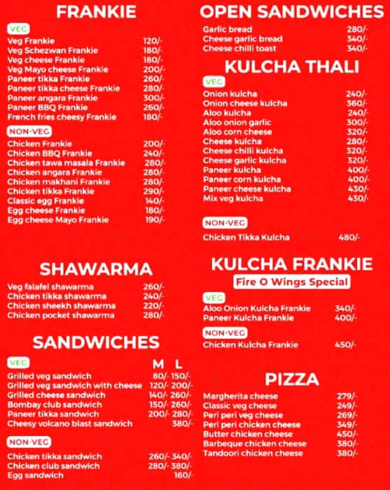 Menu of Fire O Wings, Mira Road, Mumbai