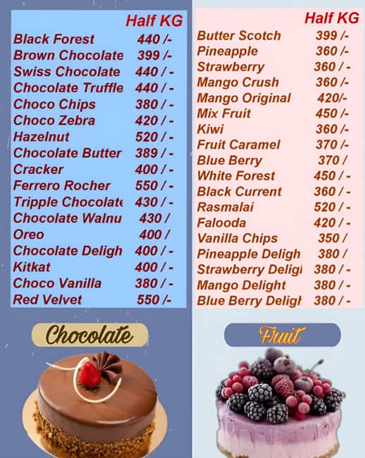 Menu of Ved's Cake Shop, Kamothe, Navi Mumbai