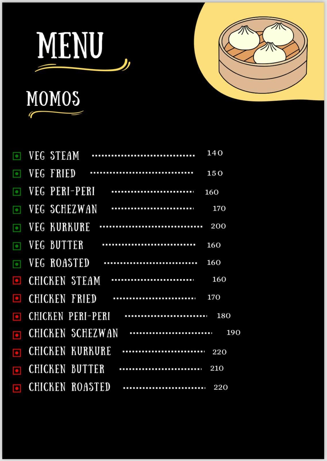 Menu of First Bite, Najafgarh, New Delhi